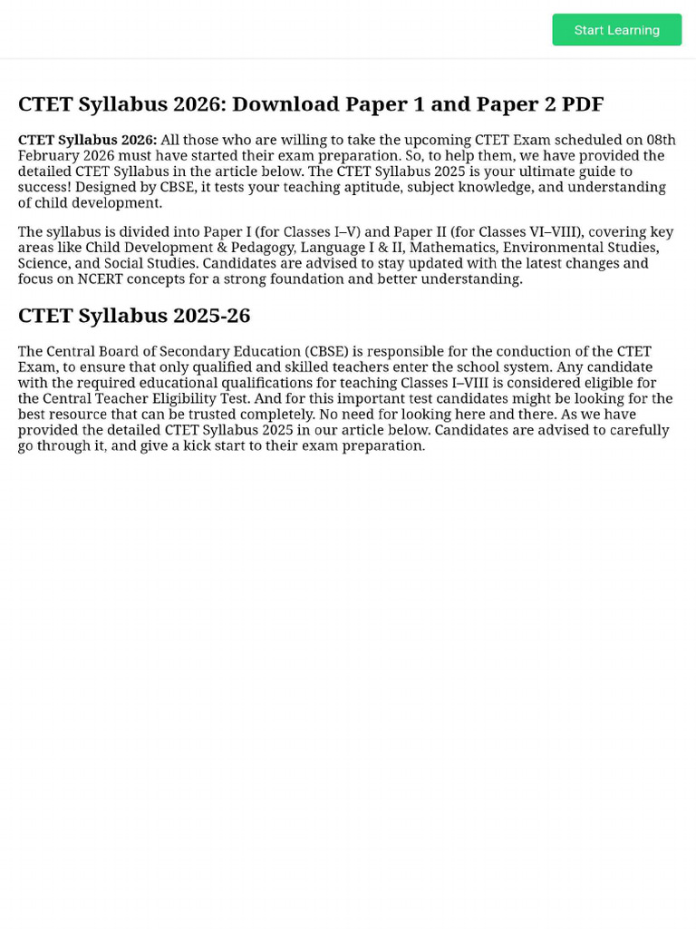 CTET Syllabus 2026 - Download Paper 1 and Paper 2 PDF | PDF