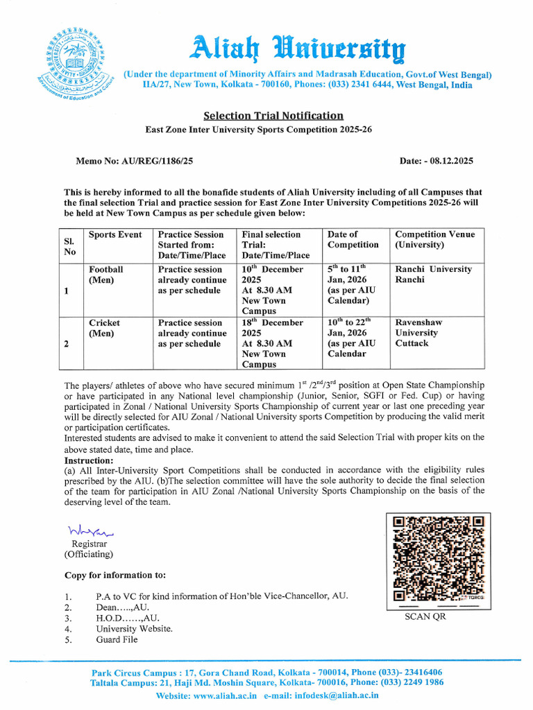 East Zone Sports Selection Trials 2025-26 | PDF