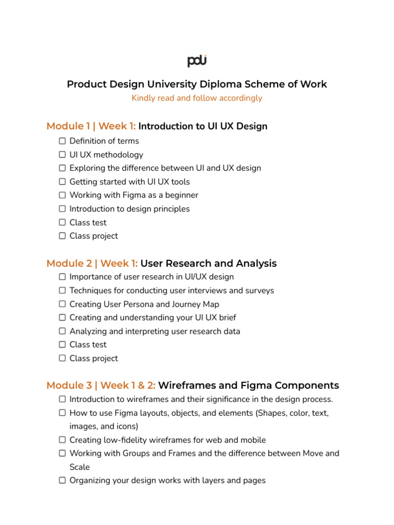 Diploma Course Outline - PDU UI UX Design Scheme of Work | PDF ...