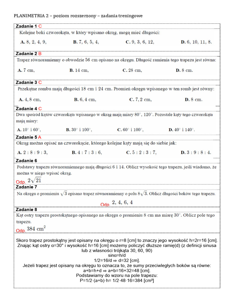 2b Planimetria 2 Poziom Rozszerzony Zadania Treningowe | PDF