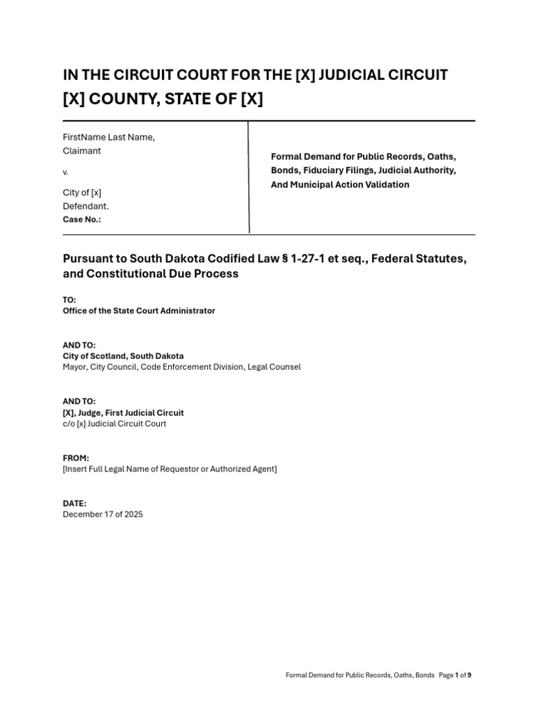 Public Records Demand for Oaths & Bonds | PDF | Legal Remedy | Equity (Law)