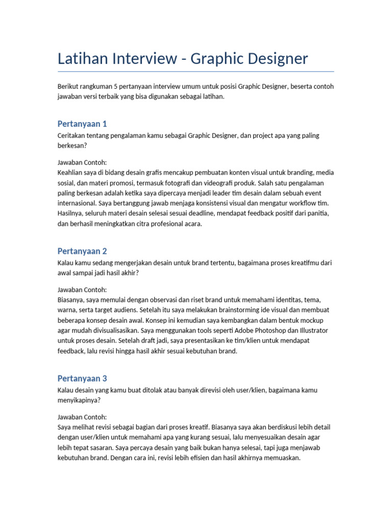 Latihan Interview GraphicDesigner | PDF