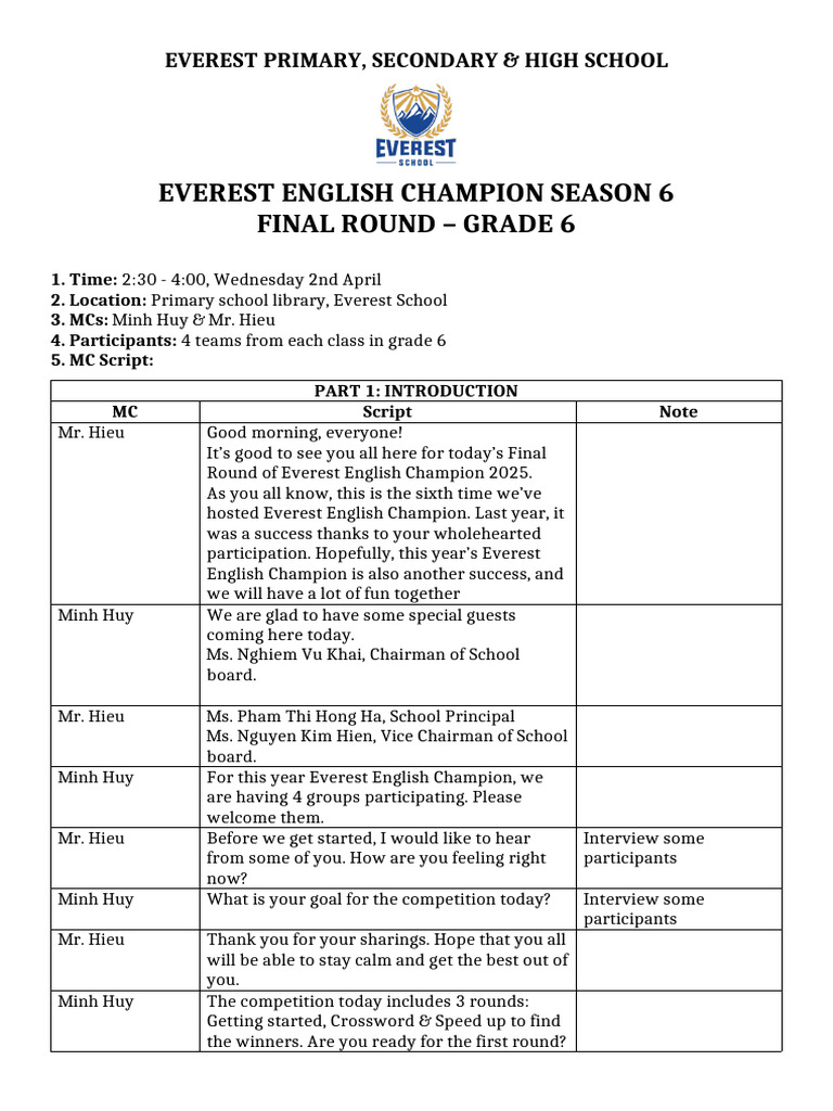 Script EEC 2024 (Final Grade 6) | PDF