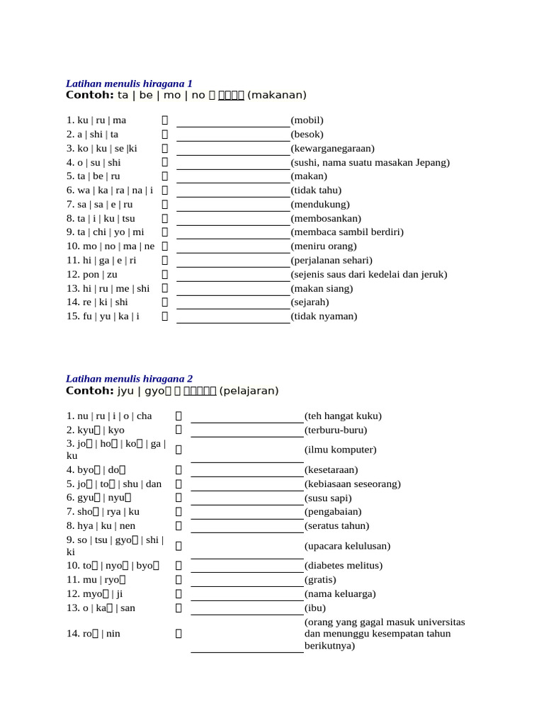 Latihan Menulis dan Membaca Hiragana | PDF