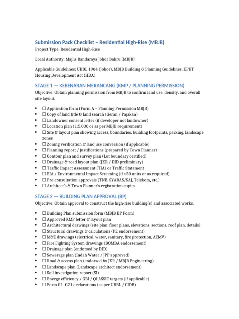 MBJB HighRise Submission Checklist | PDF