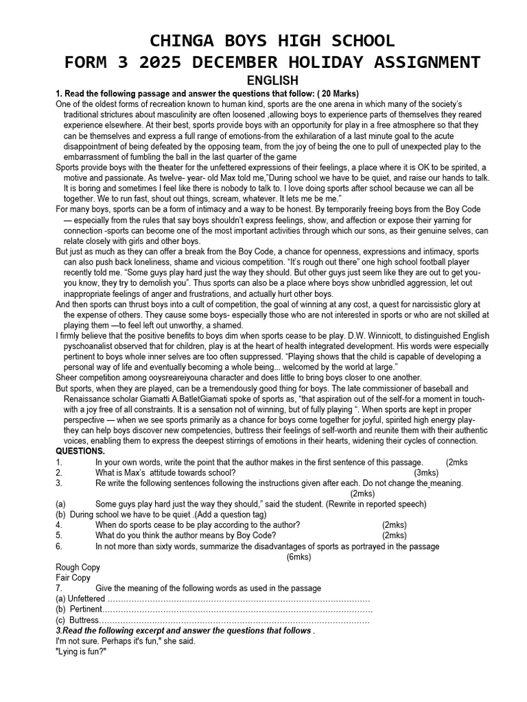 Cbhs Form 3 - 2025 December Holiday Assignment | PDF | Climate Change ...