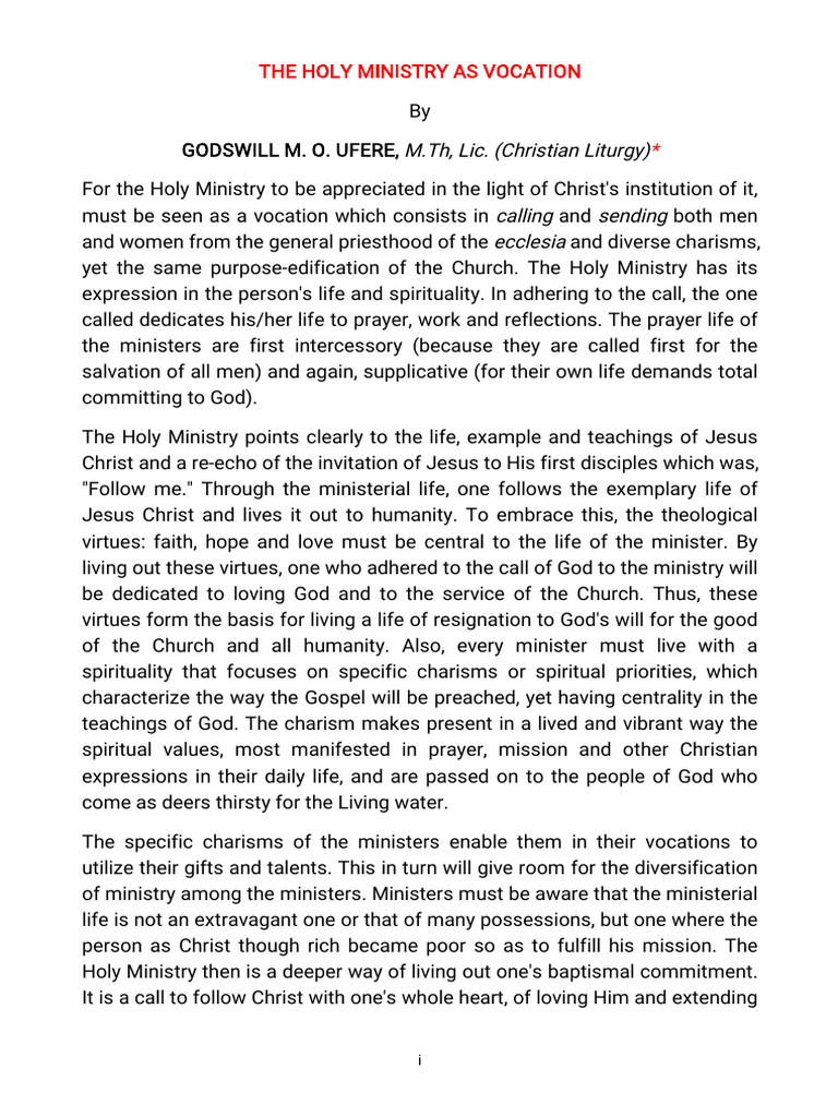 Understanding Holy Ministry as Vocation | PDF | God In Christianity ...