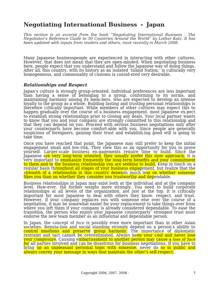 Japan Negotiation | PDF | Negotiation | Bargaining