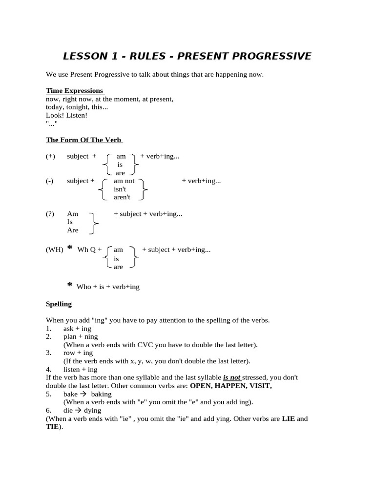 Present Progressive Rules انجليزي سادس | PDF