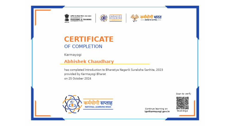 Completion Certificate: Bharatiya Nagarik Suraksha | PDF