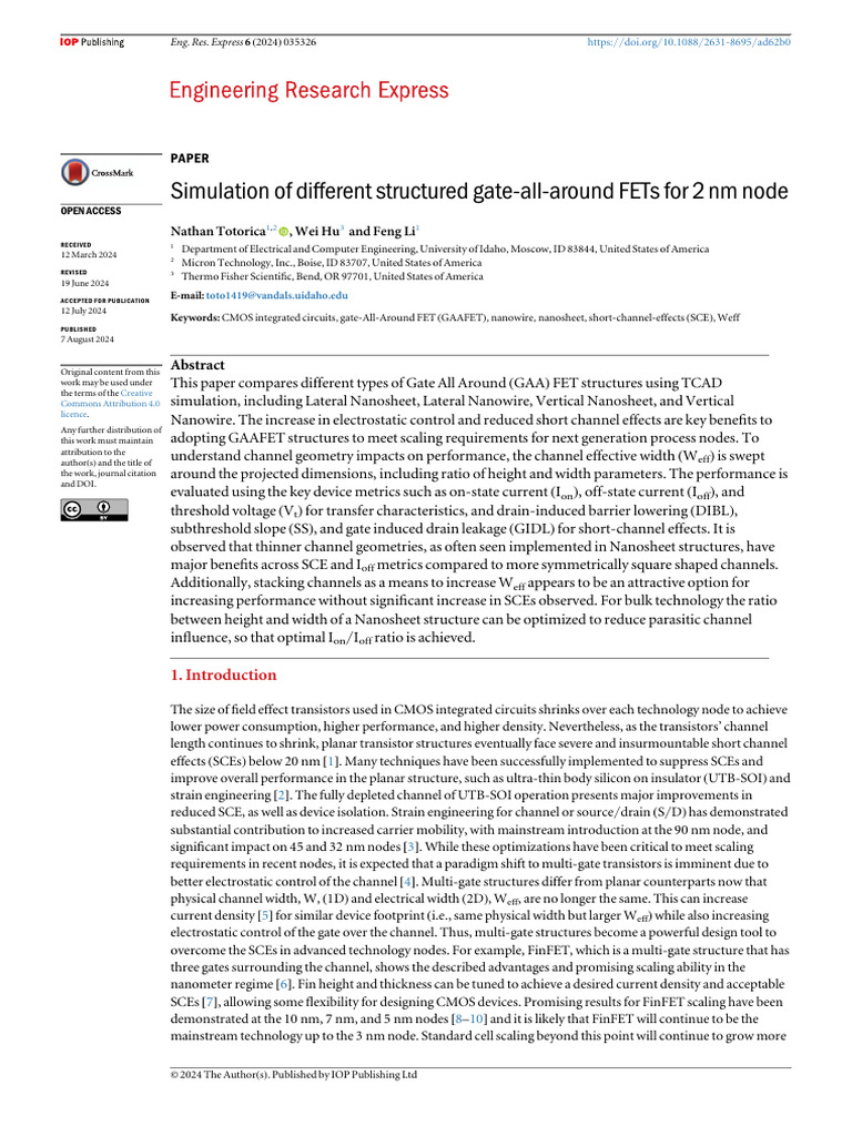 Simulation of Different Structured Gate-All-Around | PDF ...