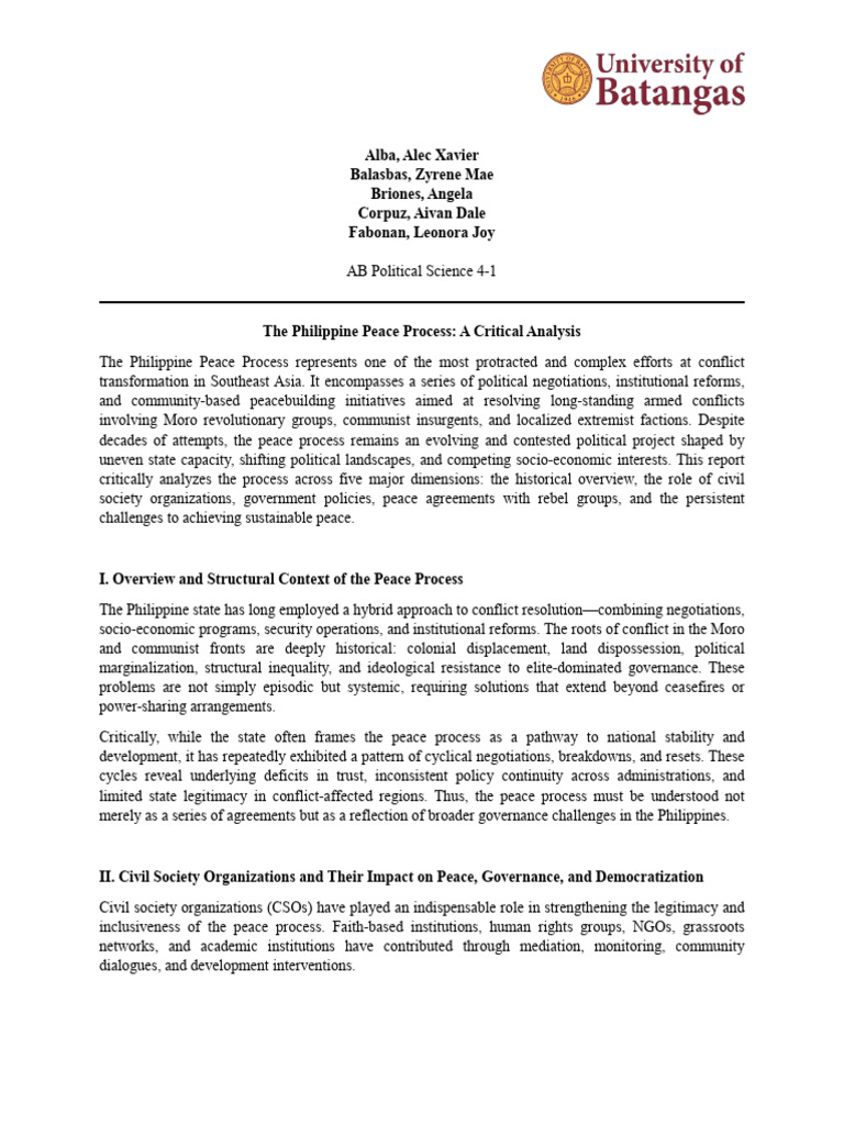 Philippine Peace Process Analysis | PDF | Peacebuilding | Governance