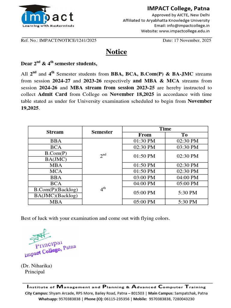 Admit Card Collection Notice for Students | PDF | Career And Technical ...