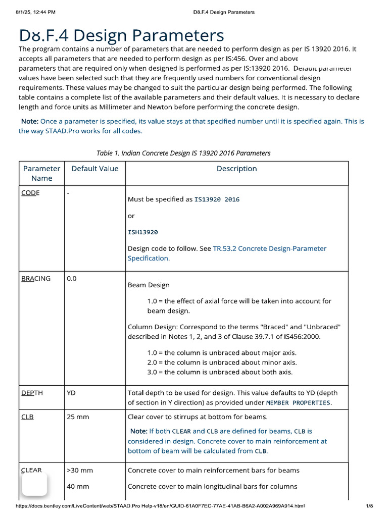 Concrete Design Parameter as Per is 13920 - 2016 | PDF