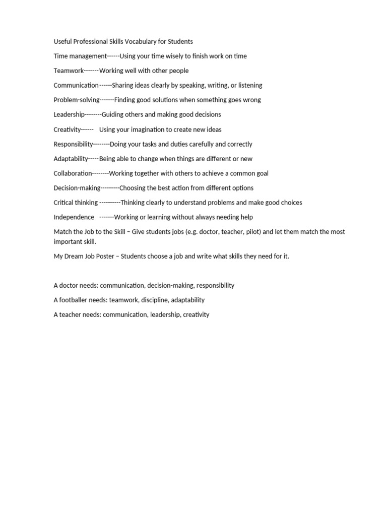 Essential Skills Vocabulary for Students | PDF