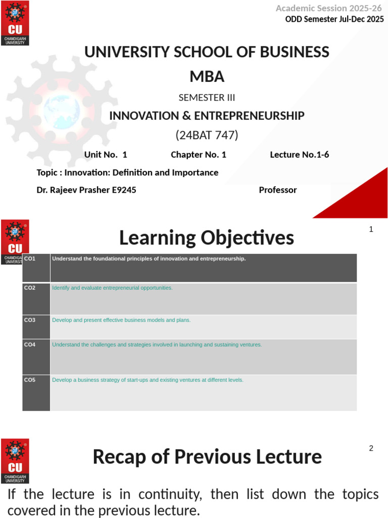 Innovation Entrepreneurship Chapter 1 PPT Topics 1-6 | PDF | Innovation ...