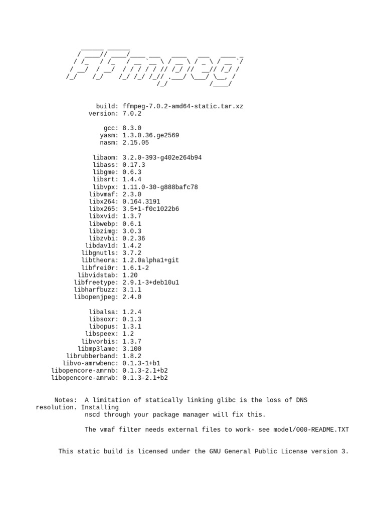 FFmpeg 7.0.2 Static Build Details | PDF
