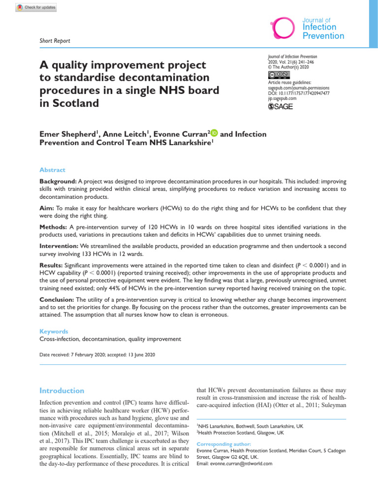 Shepherd Et Al 2020 A Quality Improvement Project To Standardise ...