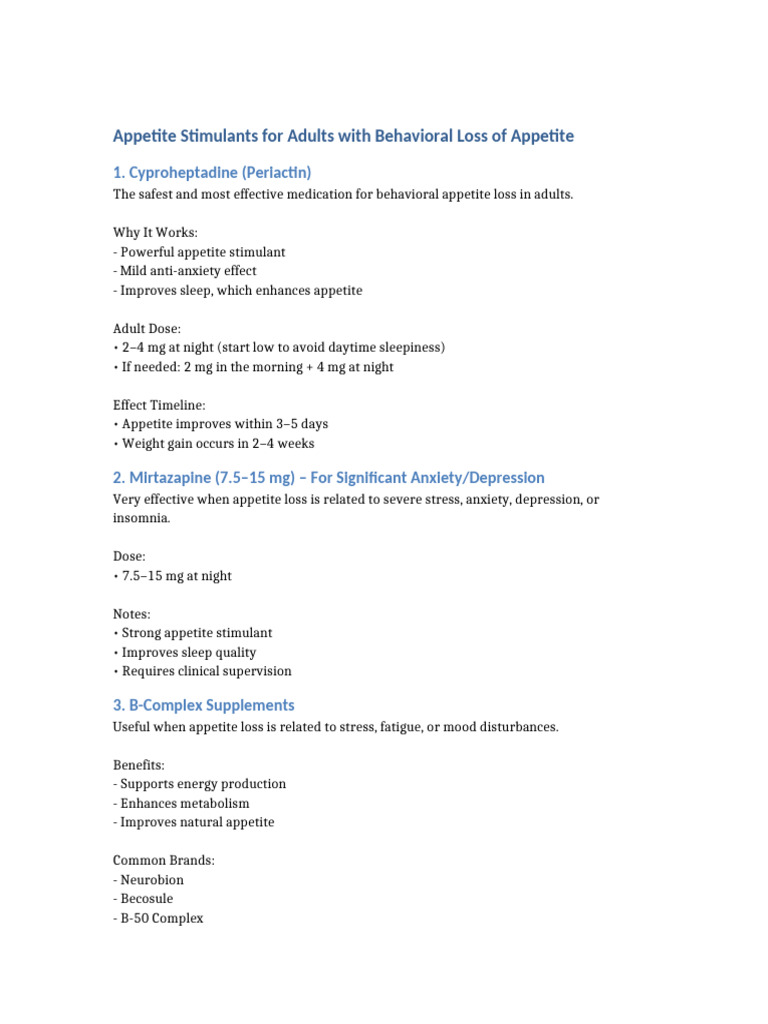 Adult Appetite Stimulants Behavioral | PDF | Appetite | Stimulant