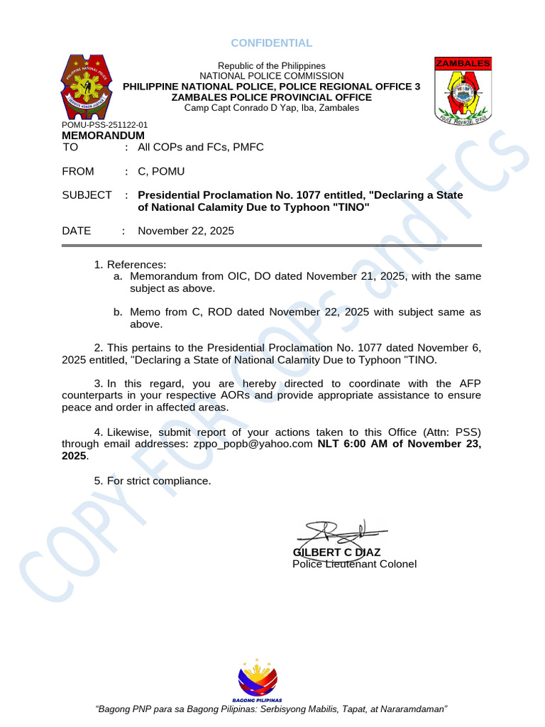 Proclamation of National Calamity Due to Typhoon TINO | PDF