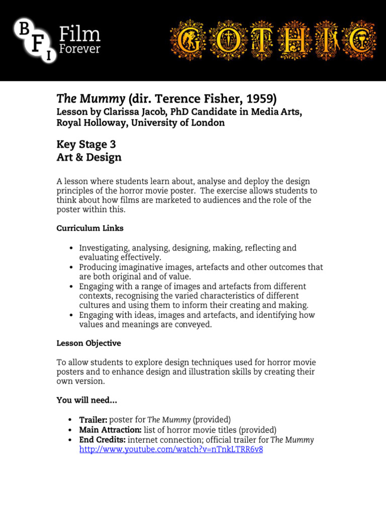 Bfi Education Resource Gothic the Mummy Lesson Two | PDF