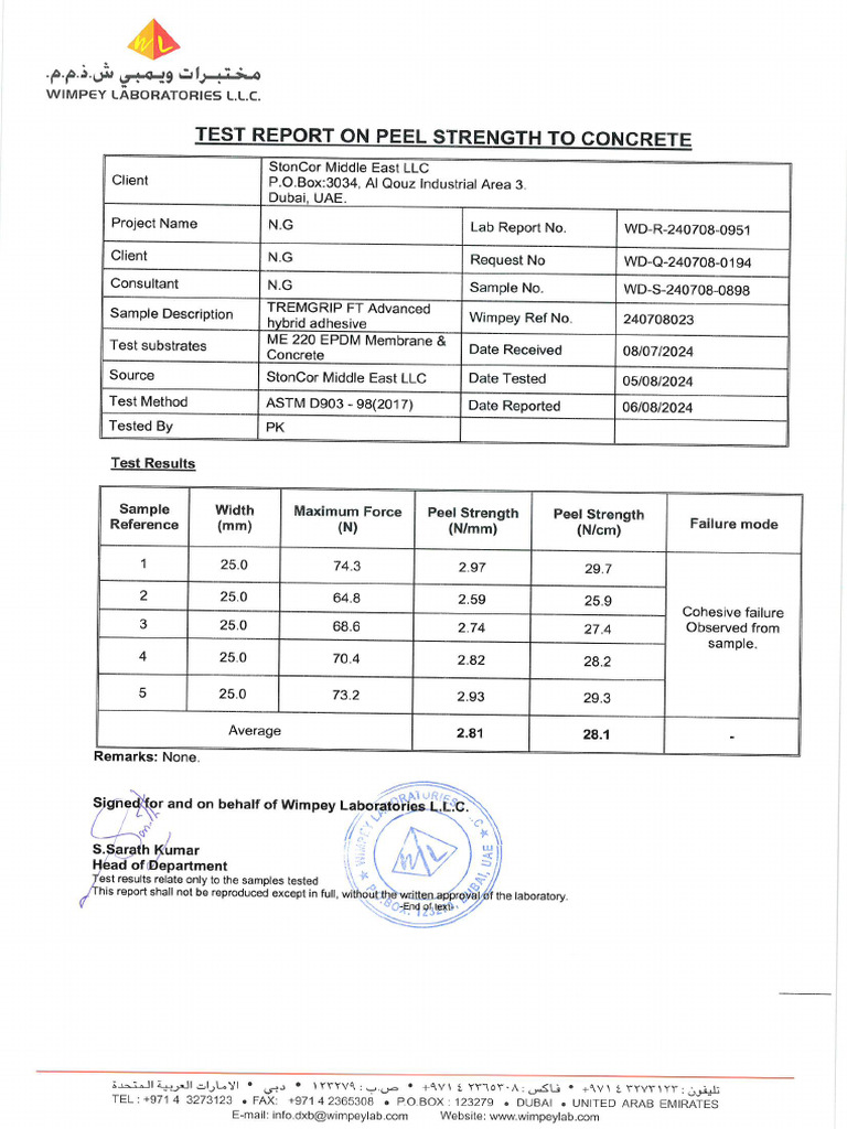 Tremgrip FT- Peel Adhesion Test Report_2024 | PDF