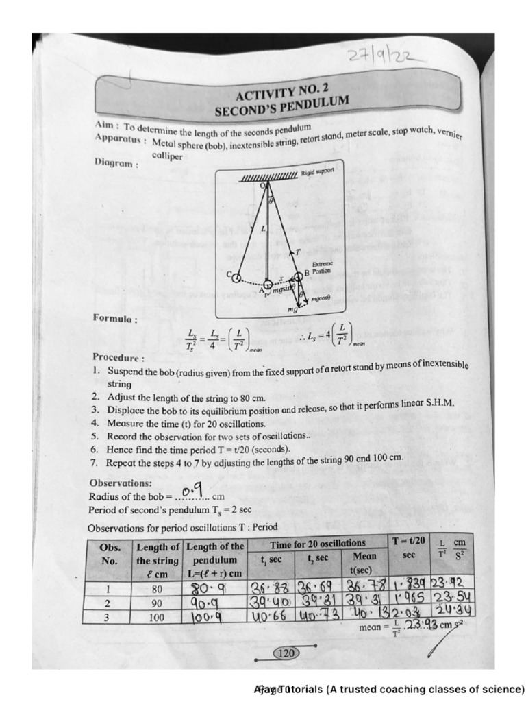 Activity-2 Seconds Pendulum | PDF