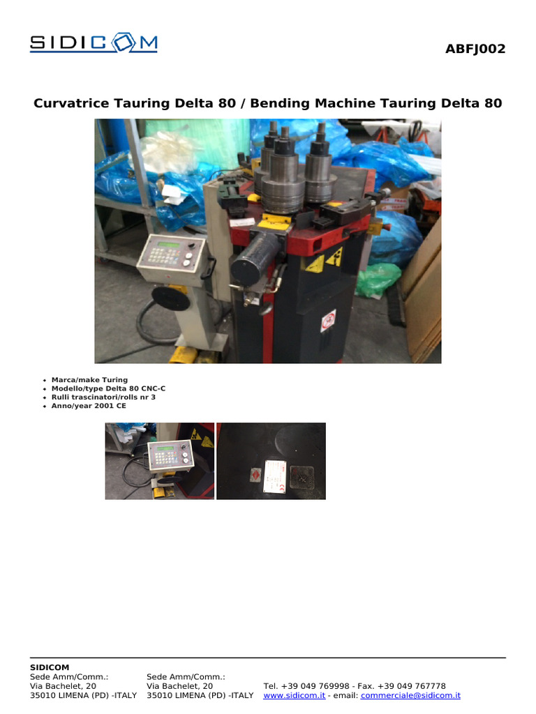 Bending Machine Tauring Delta 80 | PDF