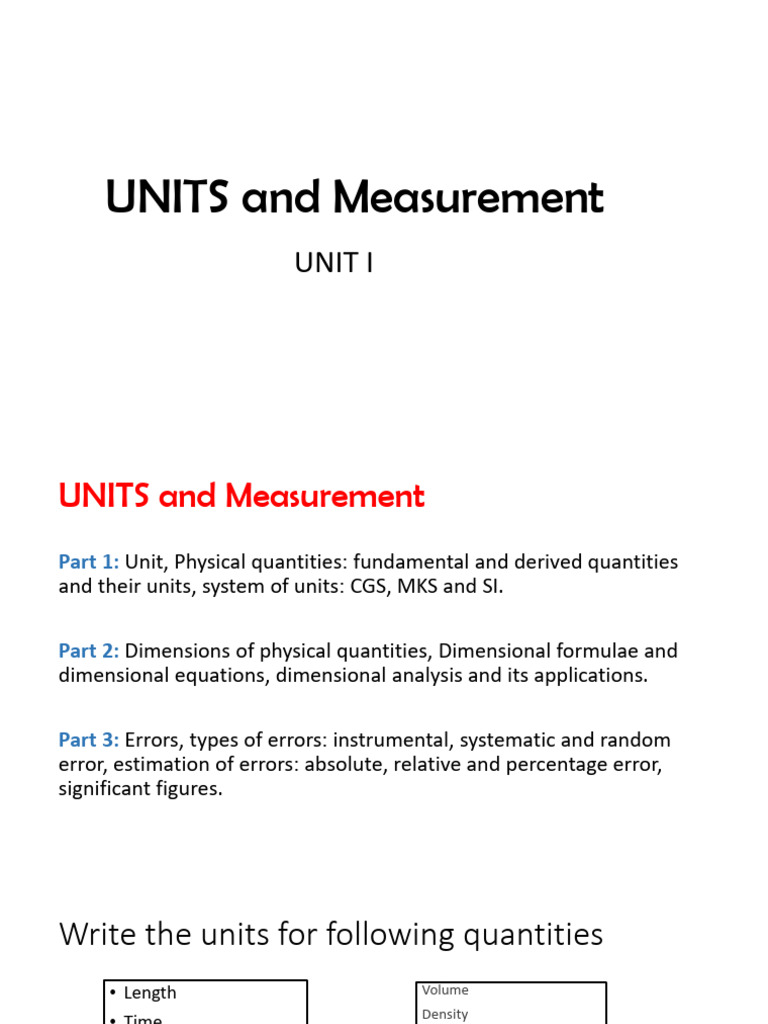 Unit 1-Units and Measurements Ppt (1) (1) | PDF | Measurement | Quantity