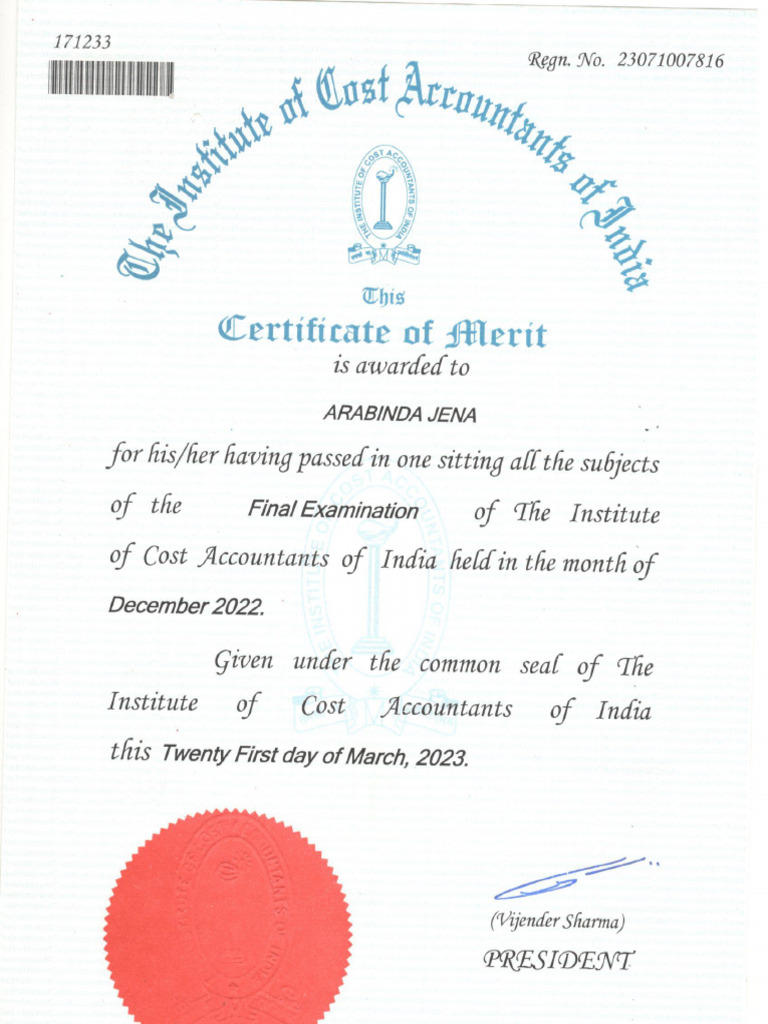 CMA Final Merit Certificate | PDF
