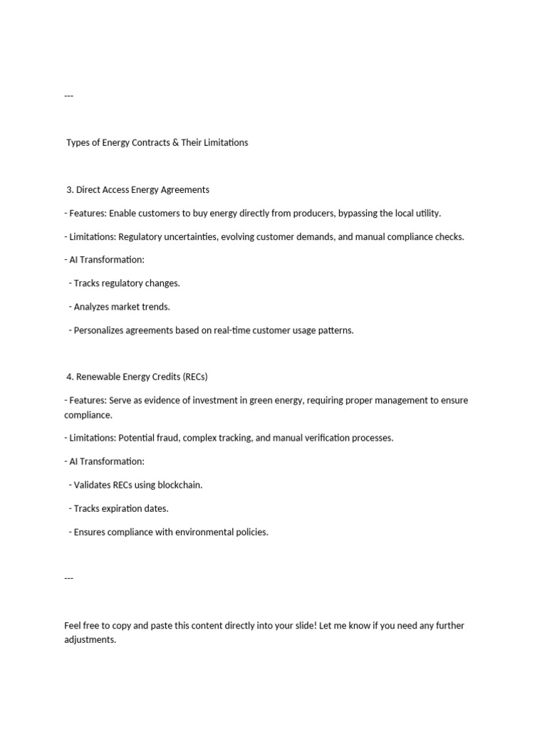 Energy Contracts: Types & Challenges | PDF | Regulatory Compliance ...