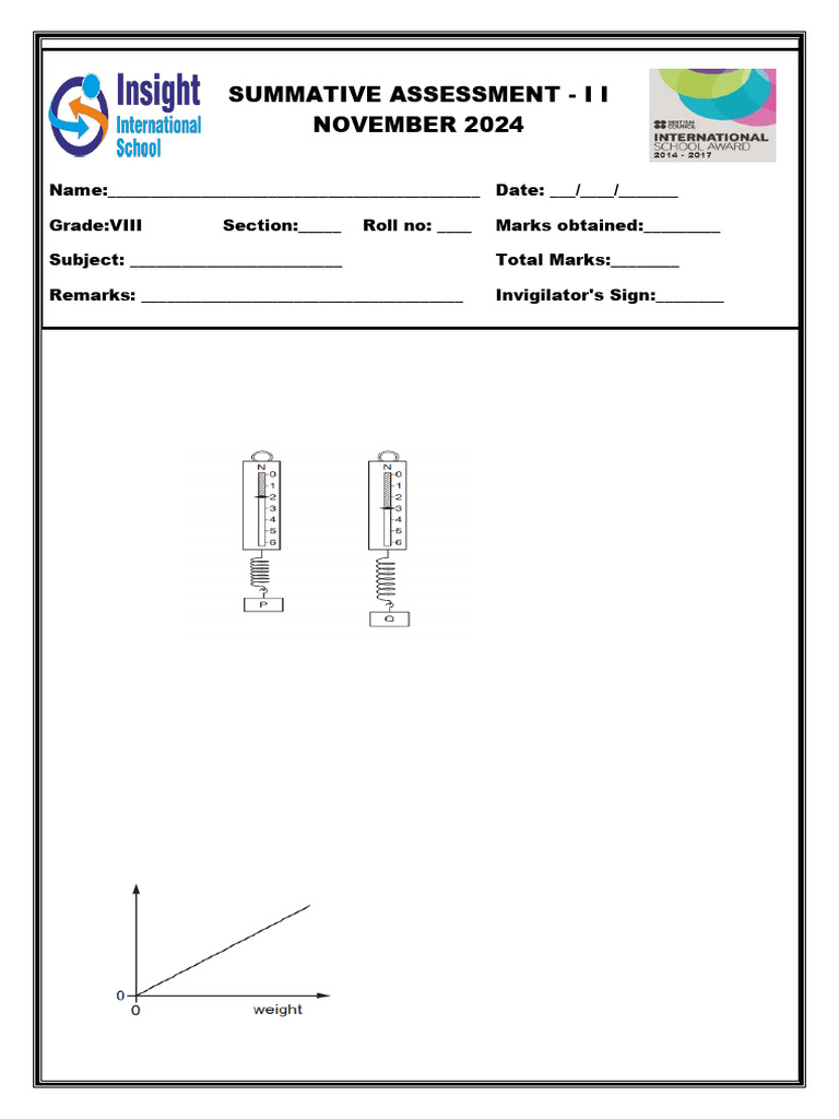 Summative Assessment-II Grade 8pdf | PDF | Volume | Pressure