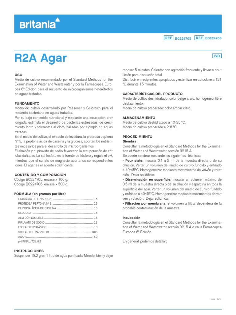R2A Agar: Cultivo Microbiano en Agua | PDF | Las bacterias | Agar