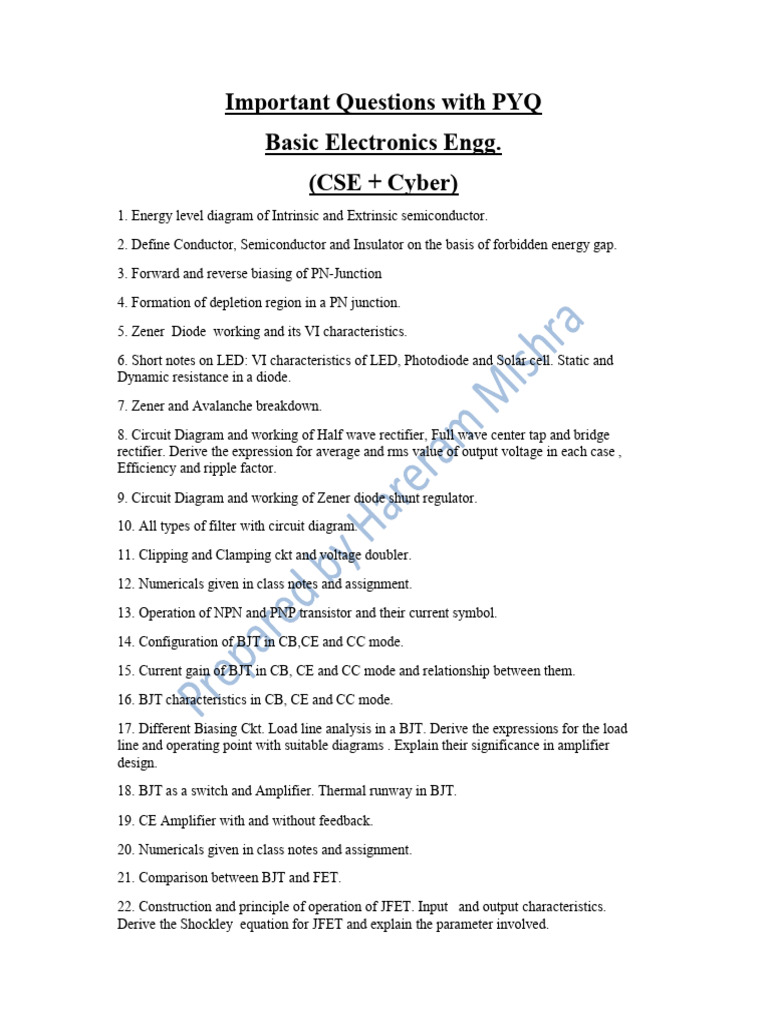Important PYQ in Basic Electronics | PDF | Bipolar Junction Transistor ...
