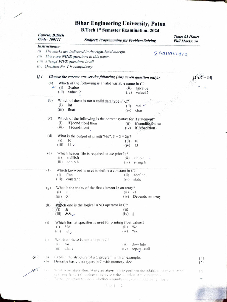 beu 1st sem ques | PDF | Matrix (Mathematics) | Electrical Network