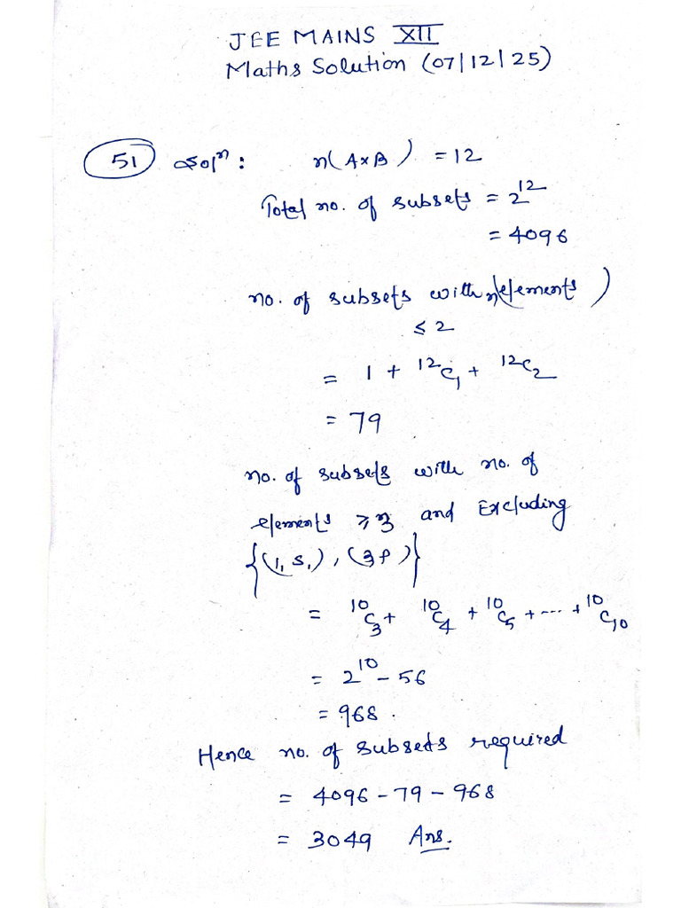 JEE MAINS CLASS 12th Maths Solution (07!12!25) | PDF