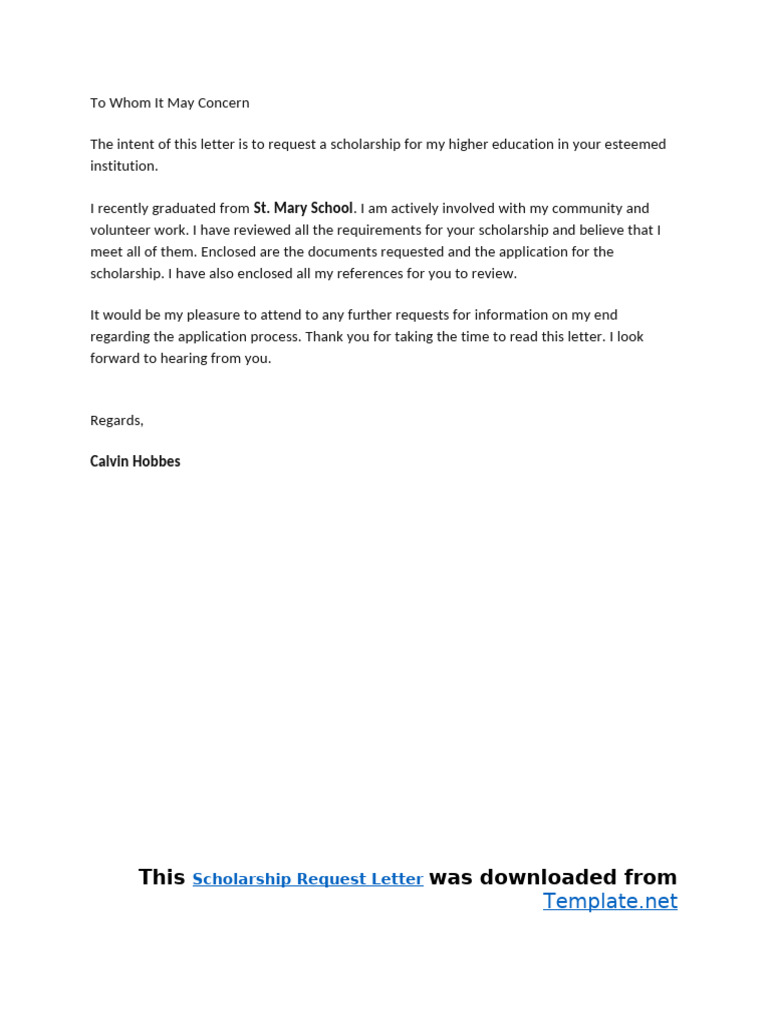 Scholarship Request Letter Template | PDF