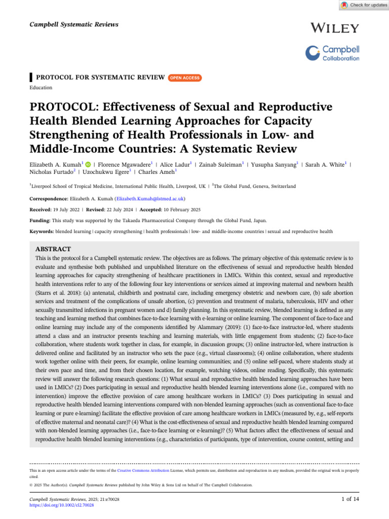 Campbell Systematic Reviews - 2025 - Kumah - PROTOCOL Effectiveness of ...