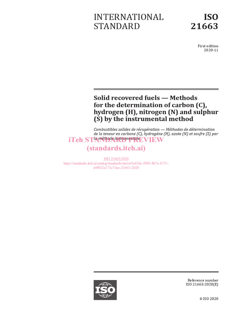 ISO-21663-2020-Solid Recovered Fuels - Methods CHNS | PDF | Oxide ...