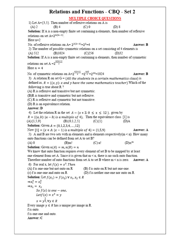 Relations and Functions CBQ Set2 | PDF | Function (Mathematics) | Numbers