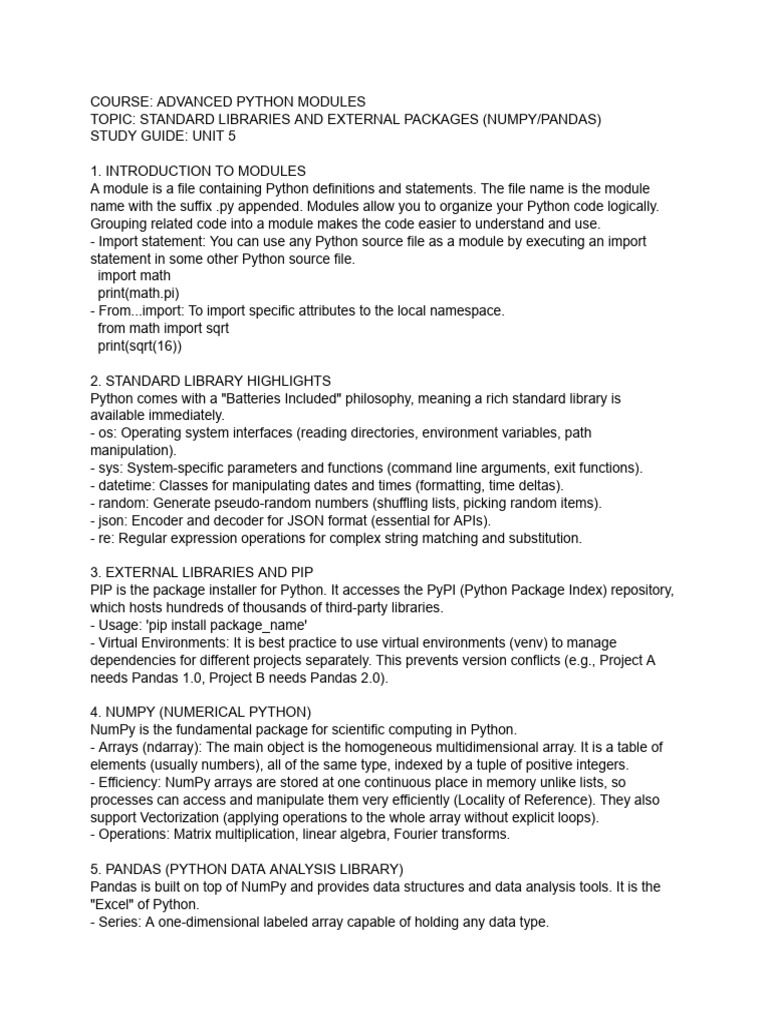Standard Libraries and External Packages | PDF | Python (Programming ...