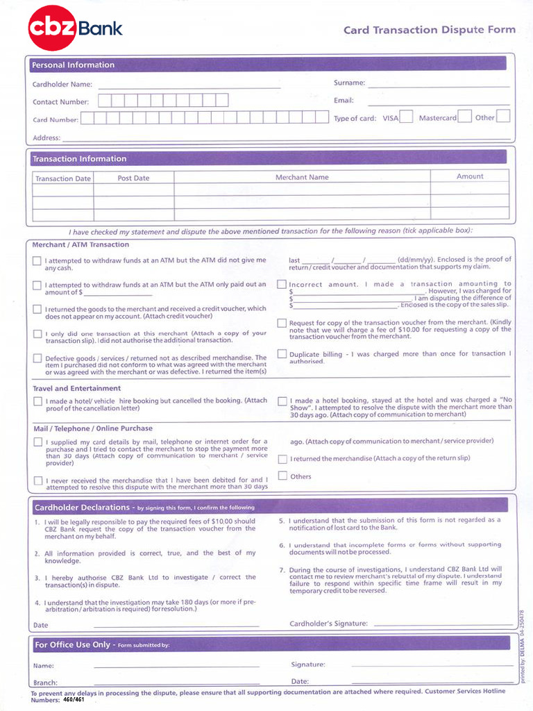 Card Transaction Dispute Form - New Logo | PDF