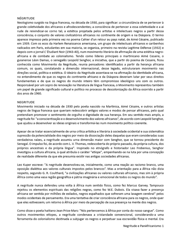Negritude e Pan-Africanismo: História e Impacto | PDF | África