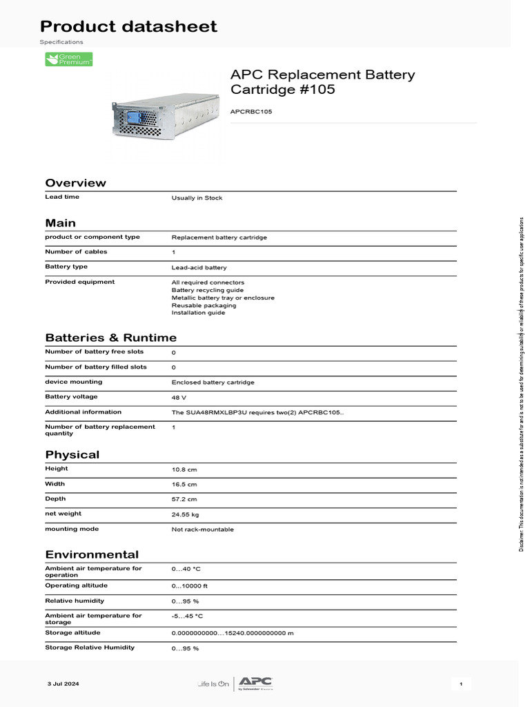 APC Replacement Battery Cartridges APCRBC105 | PDF | Electrical Engineering
