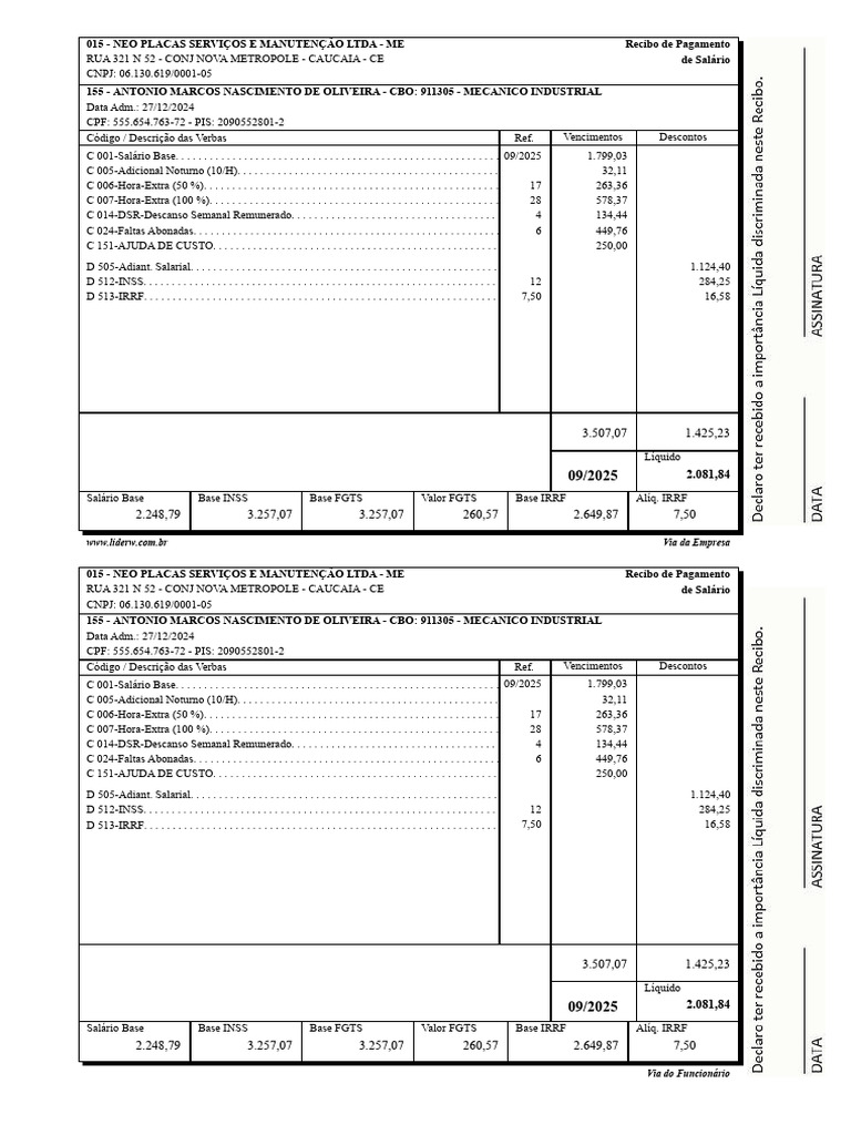 Contra Cheque Setembro a. Marcos | PDF | Estado de bem-estar social ...