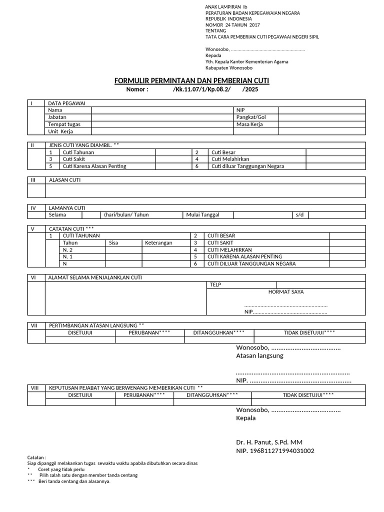 Blangko Cuti Baru 2024 | PDF