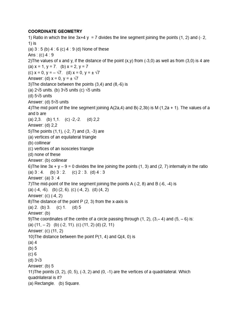 Coordinate Geometry Problems and Solutions | PDF | Line (Geometry ...
