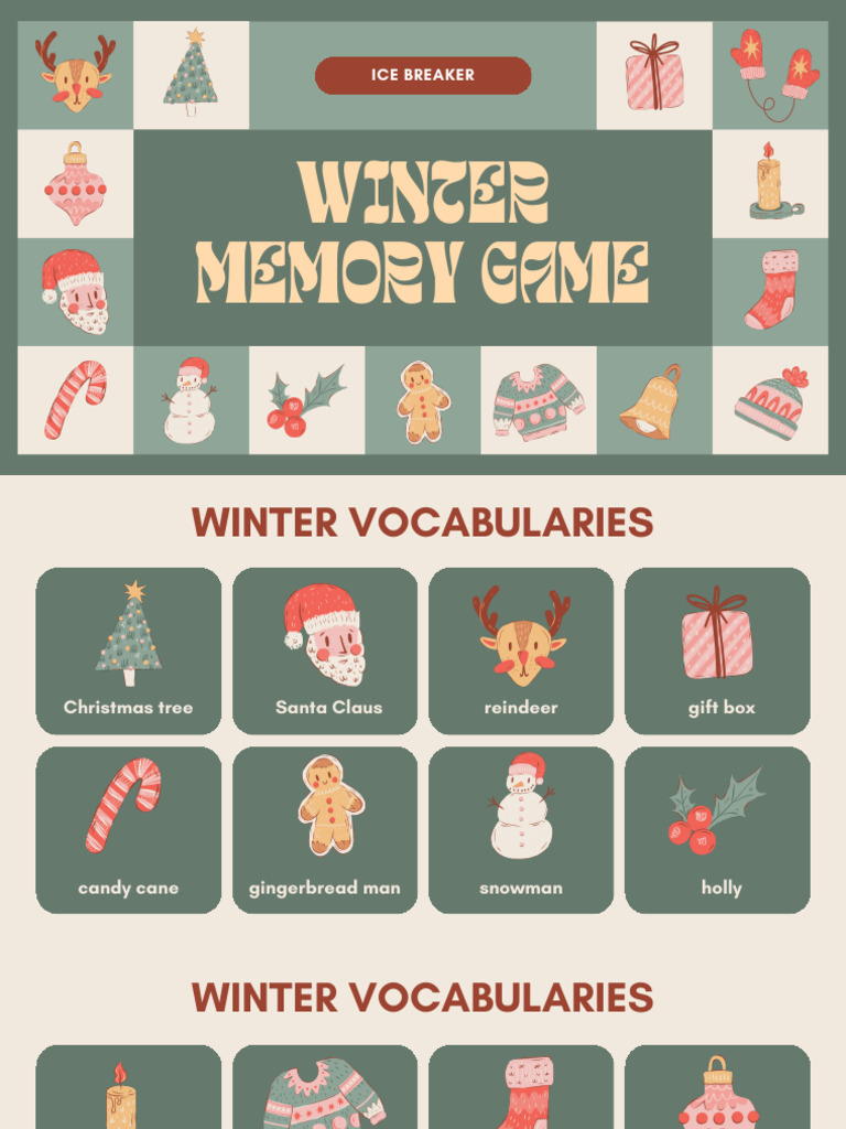 Winter Memory Game Presentation in Green Illustrative Style | PDF