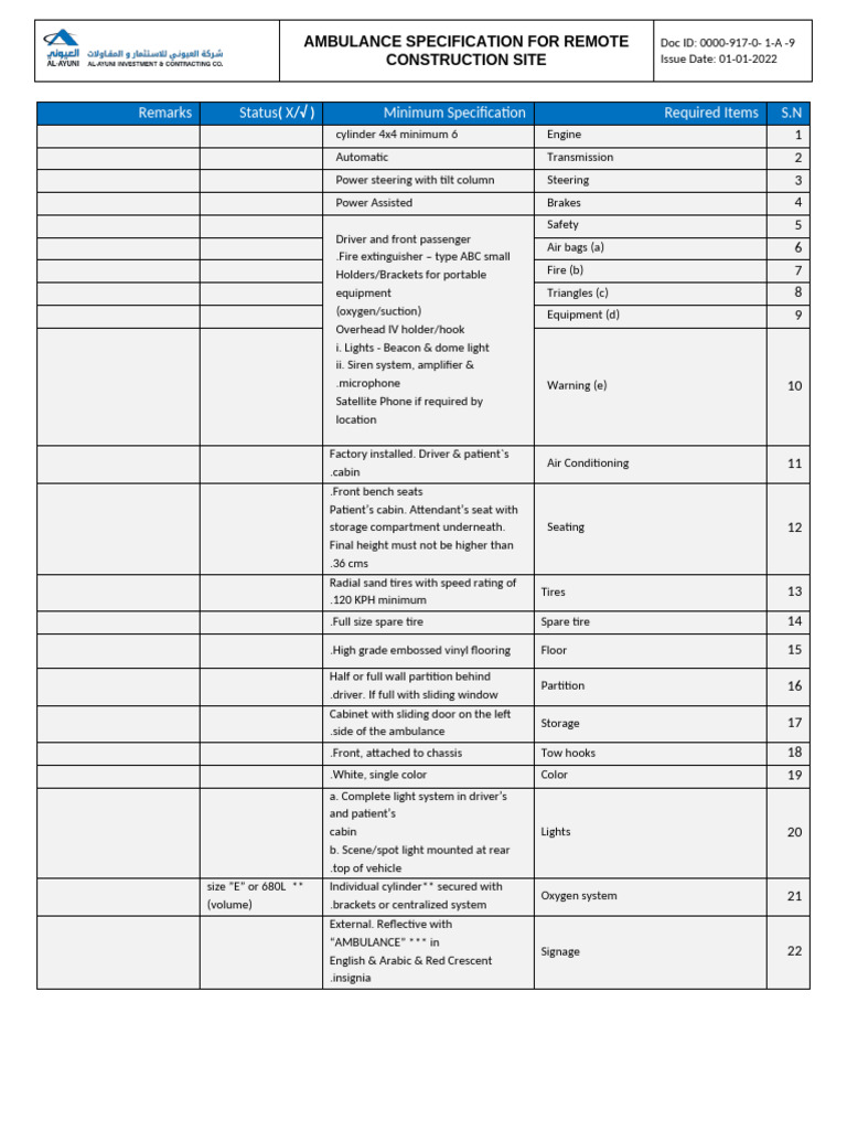 Ambulance Specs for Remote Sites | PDF | Ambulance | Truck