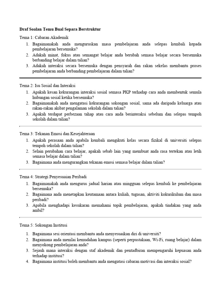 Soalan Temu Bual (Kumpulan 11) | PDF